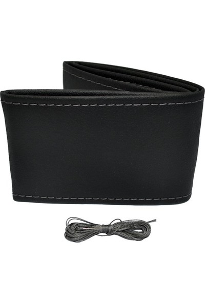 Car19 Dikmeli Direksiyon Kılıfı Siyah Düz Gri Dikişli