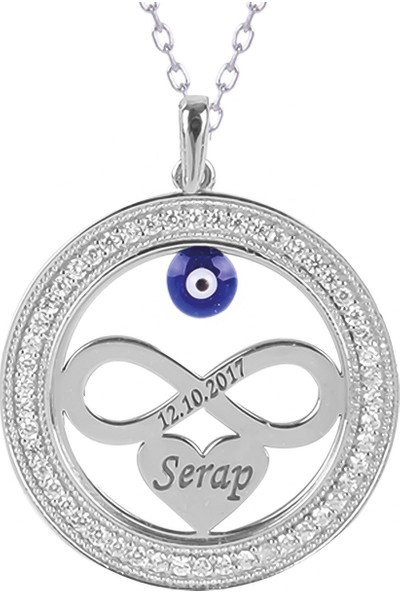 Glorria Kişiye Özel İsimli Nazarlı Sonsuzluk Gümüş Kolye Glr583-31642