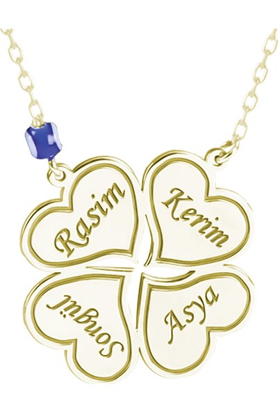 Glorria Kişiye Özel İsimli Nazarlı Yonca Gümüş Kolye Glr593-31575