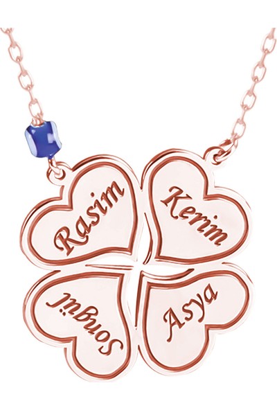 Glorria Kişiye Özel İsimli Nazarlı Yonca Gümüş Kolye Glr593-31577