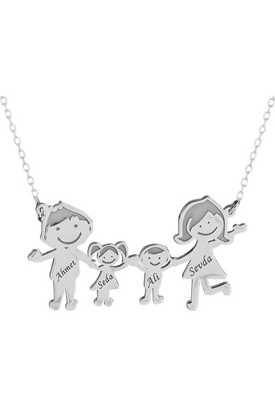 Glorria Kişiye Özel İsimli Aile Gümüş Kolye Glr707-32138