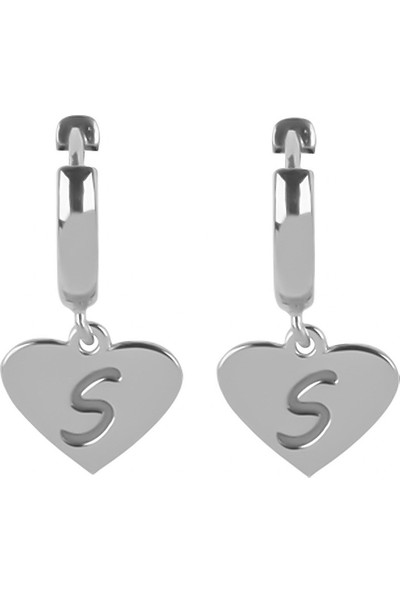 Glorria Kişiye Özel Harfli Kalp Gümüş Küpe Glr889-33032