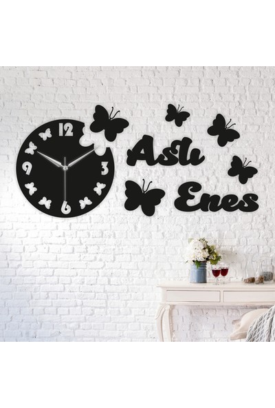 Morvizyon Kelebek Tasarımlı Kişiye Özel Ahşap Duvar Saati - L153 Morvizyon Kelebek Tasarımlı Kişiye Özel Ahşap Duvar Saati - L153