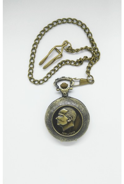 Denacci Mustafa Kemal Atatürk Kabartmalı Köstekli Saat Sarı