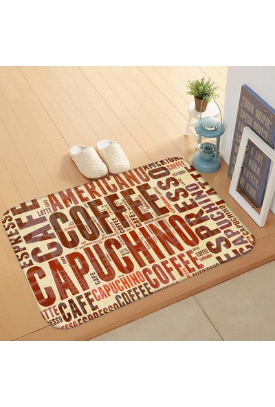 Kahverengi Kahve Yazılar Modern Kapı Tezgah Önü Mutfak Paspası