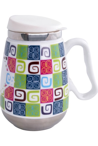 AND-325 B İçi Çelik Dışı Desenli Seramik Kupa Mug 400ml.