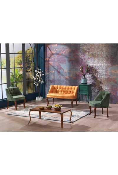 Esertrade Çay Seti Koltuk Takımı Özel Nubuk Kumaş 2+1+1