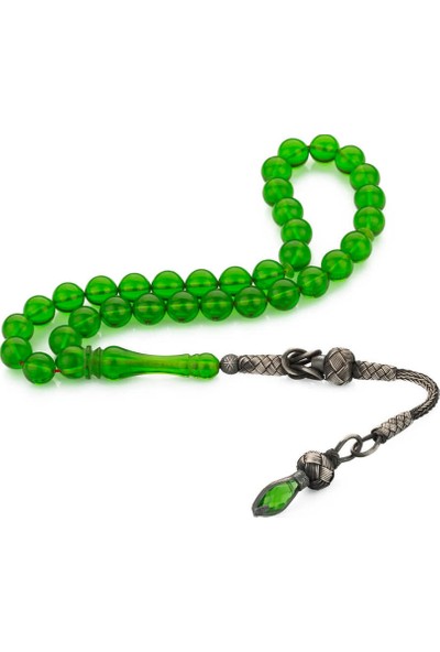 Anı Yüzük Sıkma Kehribar Yeşil Kazazlı Küre Kesim Tesbih
