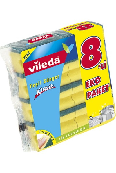 Vileda Yeşil Sünger Oluklu 8'Li