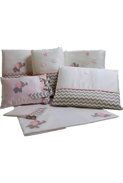 Pudradecor Elefante Bebek Uyku Seti / Filli Pembe Gri Zigzaglı