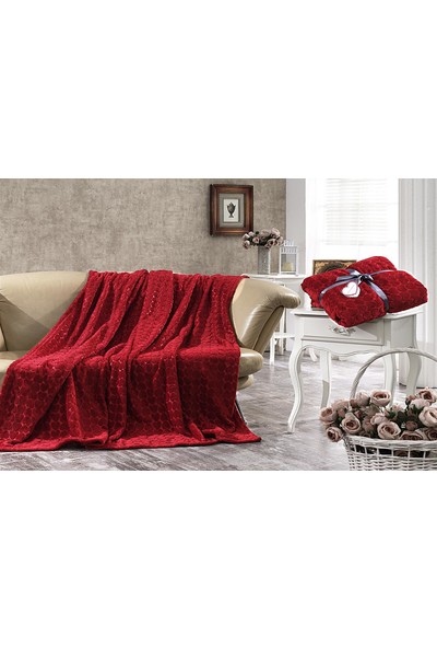 Dolce Bonita Home Tek Kişilik Embos Vizon Battaniye Kalp Kırmızı