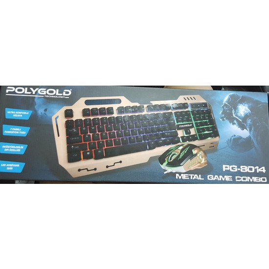 Polygold PG-8014 Işıklı Oyuncu Klavye Mouse Seti - Gold Fiyatı