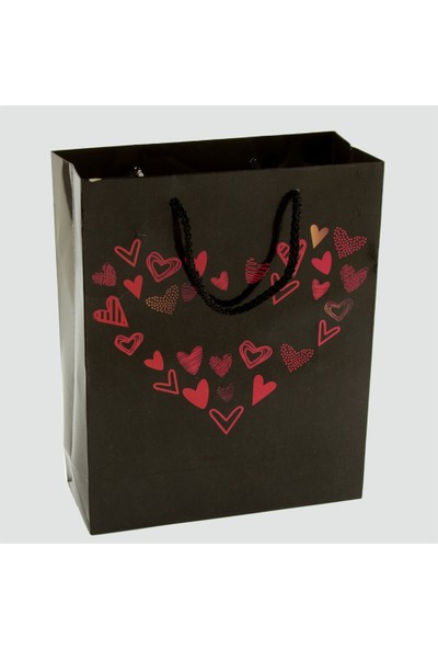 20*25 Kalp Desenli Ipli Karton Çanta (1 Adet)