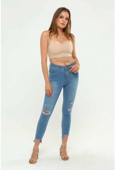 Nesafet Kadın Paça Lazer Yırtık Dar Paça Kot Pantolon Nesafet Kadın Paça Lazer Yırtık Dar Paça Kot Pantolon