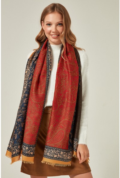 Axesoire Kadın Sarı Şal Desenli Şal 11188