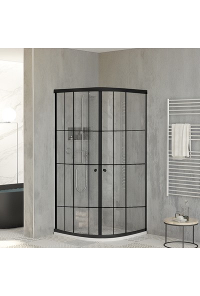 Sanica Magna Kabin Oval Siyah Şerit Desen 4mm 90 x 90 cm Sanica Magna Kabin Oval Siyah Şerit Desen 4mm 90 x 90 cm