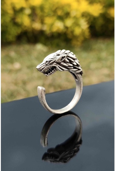 The Gifts Gümüş Kaplama Kurt Yüzük, Game Of Thrones Stark Ayarlanabilir Yüzük The Gifts Gümüş Kaplama Kurt Yüzük, Game Of Thrones Stark Ayarlanabilir Yüzük