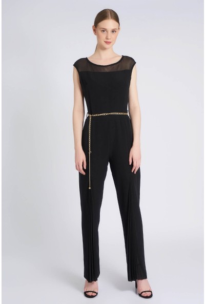 Home Store Tulum Tül Yaka Kolsuz Zincir Kemer Pç Önü Şifon Pliseli - Siyah Home Store Tulum Tül Yaka Kolsuz Zincir Kemer Pç Önü Şifon Pliseli - Siyah