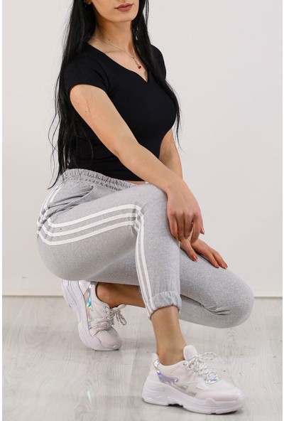 Şeritli Eşofman Altı Gri - 5303.1348.