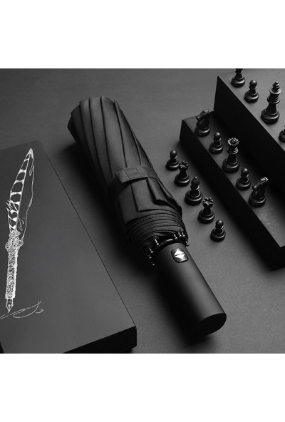 10 Tel Tam Otomatik Lüx Siyah Şemsiye