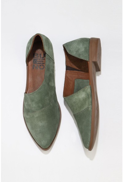 Bueno Shoes Yeşil Açık Süet Kadın Düz Babet