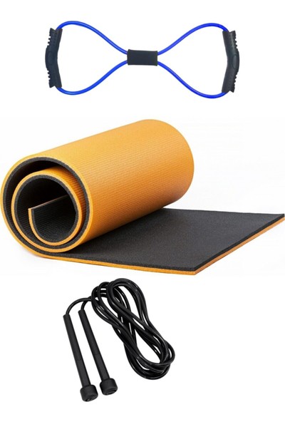 8mm Pilates Matı Sekizgen Egzersiz Lastiği ve Atlama Ipi Seti Yoga Matı Egzersiz Minderi