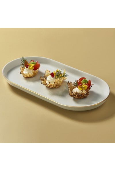 Güral Porselen Bilbao 2 Parça 20 x 11 cm Bone Kayık Tabak - Gold Güral Porselen Bilbao 2 Parça 20 x 11 cm Bone Kayık Tabak - Gold