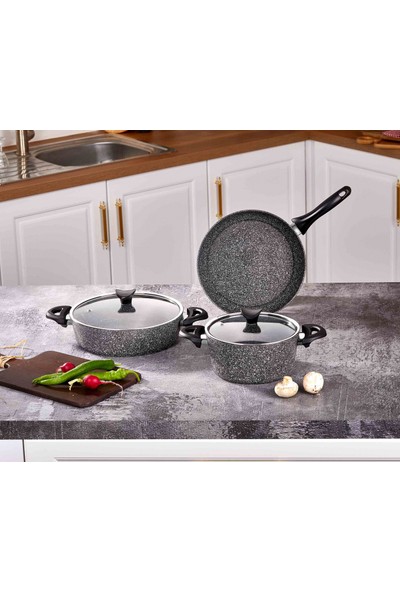 Taç Ekonomik Granit 3lü Set Gri