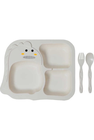 Ninovivo Dinazor 3 Bölmeli Bebek Tabak Çatal Kaşık Seti