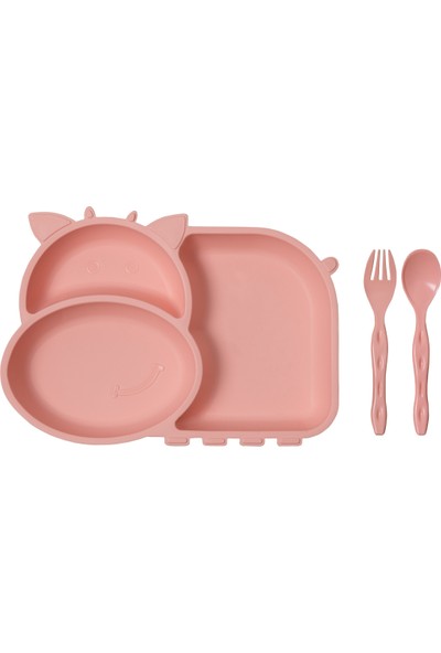 Ninovivo Inek Figürlü 3 Bölmeli Bebek Tabak Çatal Kaşık Seti