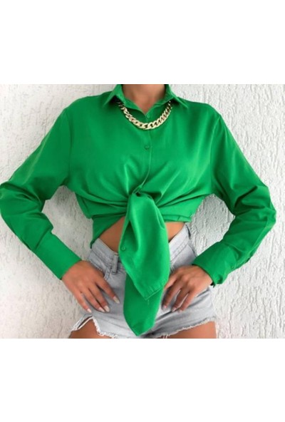 Vivoon Kadın Yeşil Gömlek Oversize Kolye Detaylı