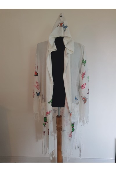 Gülruli Pareo Kimono Bambu Pamuk Peştamal Kapüşonlu Uzun Kollu Kuşaklı Gülruli Pareo Kimono Bambu Pamuk Peştamal Kapüşonlu Uzun Kollu Kuşaklı