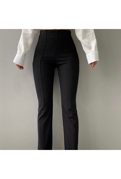 Siyah Ispanyol Paça Yırtmaç Paça Siyah Tayt