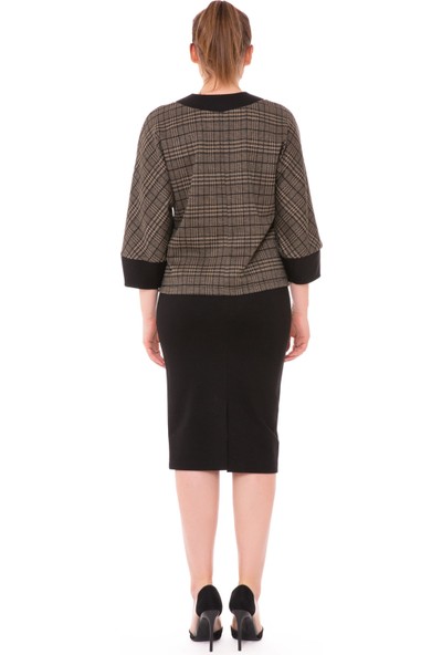 Ki-We Kontras Etekli Örme Kahverengi Takım