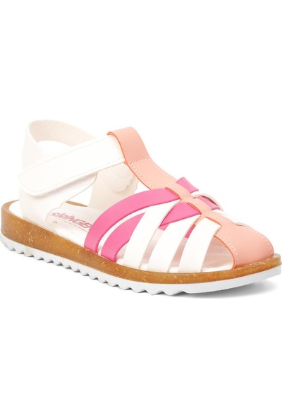 Şiringenç 22Y08 Beyaz-Pudra-Fuşya Çocuk Sandalet