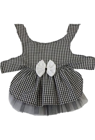 Gobo Beyaz Siyah Kareli Dişi Kedi Köpek Kıyafeti Elbisesi