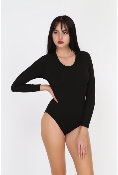 Obje Siyah Uzun Kollu Çıtçıtlı Body