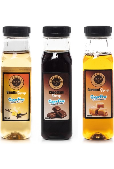 Esperado Kahve Şurup Seti - Vanilya + Çikolata + Karamel Şekersiz 3 x 250 ml