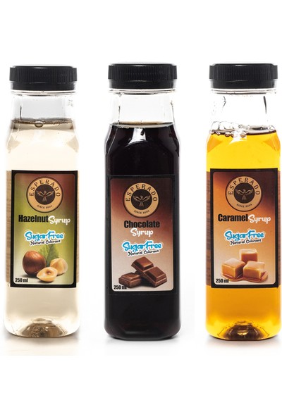 Esperado Kahve Şurup Seti - Fındık + Çikolata + Karamel Şekersiz 3 x 250 ml