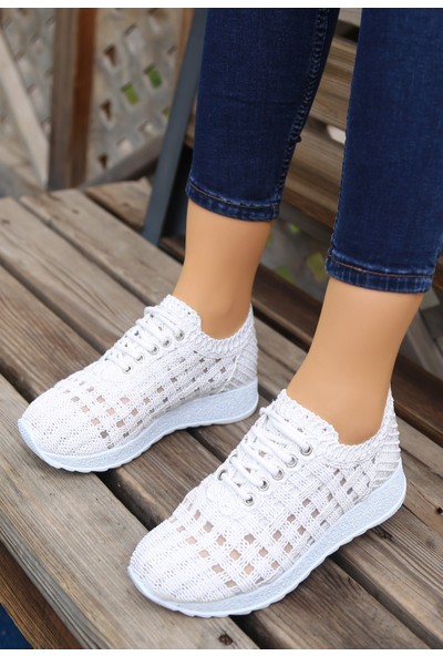 Trend Passion Garf Beyaz Örgülü Spor Ayakkabı