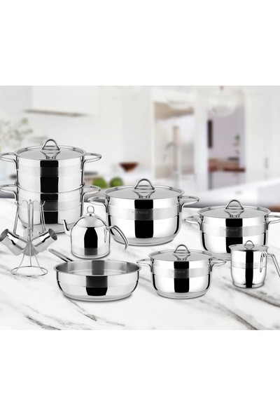 Lines 18 Parça Paslanmaz Çelik Tencere Çeyiz Seti Lines 18 Parça Paslanmaz Çelik Tencere Çeyiz Seti