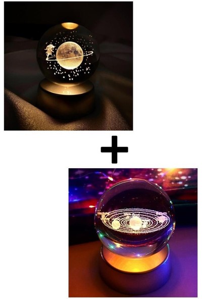Mujgan (Kırılabilir) 2'li Set Gezegen Cam Küre Işıklı 3D LED Işık + Satürn Kız Işıklı 3D Renkli LED Işıklı Küre Mujgan (Kırılabilir) 2'li Set Gezegen Cam Küre Işıklı 3D LED Işık + Satürn Kız Işıklı 3D Renkli LED Işıklı Küre
