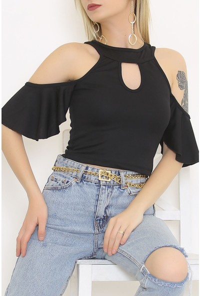 Omuz Dekolteli Bluz Siyah