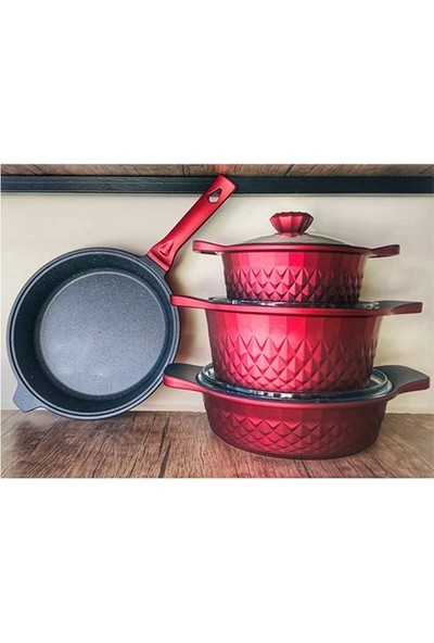 Evita Döküm 7 Parça Granit Tencere Seti Kızıl