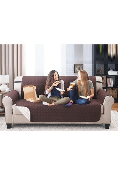 Çift Taraflı Kapitoneli Koltuk Örtüsü 3 Kişilik (Kahverengi - Bej)