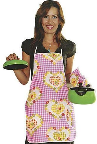 Önlük,eldiven,kalpli Mutfak Önlük Eldiven Seti 4'lü Set