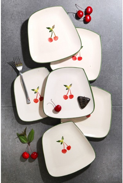 Queen's Kitchen 6 Kişilik Özel Tasarım Kiraz Desenli Stackable Pasta Tabağı Queen's Kitchen 6 Kişilik Özel Tasarım Kiraz Desenli Stackable Pasta Tabağı
