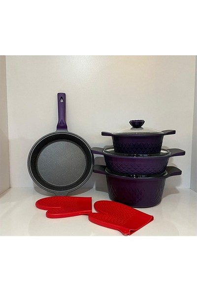 Evita Döküm 7 Parça Granit Tencere Seti Mor