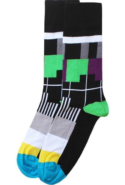 Unlimited Legwear Mor/yeşil Geometrik Desenli Renkli Erkek Soket Çorap