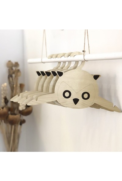 Artı Baskı Atölyesi 12'li Bebek Elbise Askısı Ahşap Kıyafet Askısı Baykuş Temalı